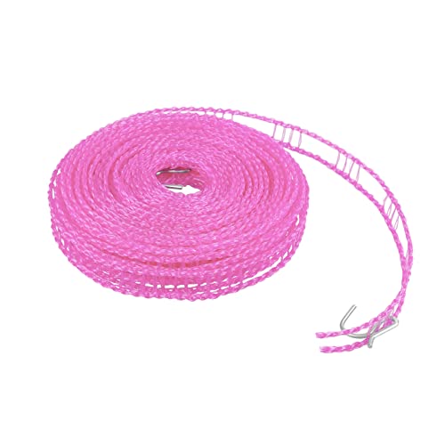 FuninCrea Washing Line 8m, Non-slip and Windproof Clothes Line, Portable Washing Line with 2pcs Stainless Hooks, Fence-Like Rope Washing Line for Indoor Outdoor Camping Traveling (pink)