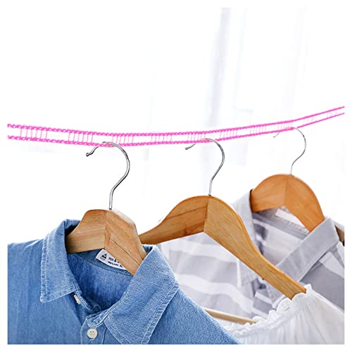 FuninCrea Washing Line 8m, Non-slip and Windproof Clothes Line, Portable Washing Line with 2pcs Stainless Hooks, Fence-Like Rope Washing Line for Indoor Outdoor Camping Traveling (pink)