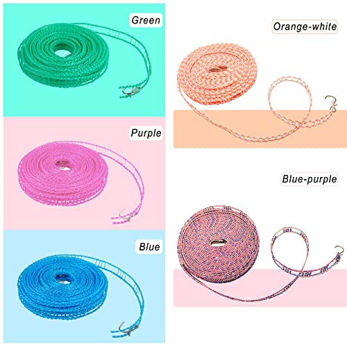 FuninCrea Washing Line 8m, Non-slip and Windproof Clothes Line, Portable Washing Line with 2pcs Stainless Hooks, Fence-Like Rope Washing Line for Indoor Outdoor Camping Traveling (pink)