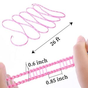 FuninCrea Washing Line 8m, Non-slip and Windproof Clothes Line, Portable Washing Line with 2pcs Stainless Hooks, Fence-Like Rope Washing Line for Indoor Outdoor Camping Traveling (pink)