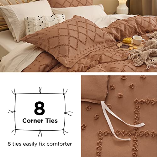 Bedsure Boho Duvet Cover Queen - Boho Bedding, Tufted Queen Duvet Cover for All Seasons, 3 Pieces Embroidery Shabby Chic Home Bedding Duvet Cover Set (Pumpkin, Queen, 90x90)