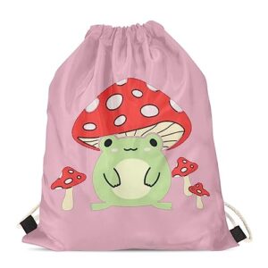 wellflyhom mushroom frog girls cinch bag drawstring backpack purse for kids gym sport string sack beach swim bag cute stuff sack travel shoulder handbag for women teens gifts