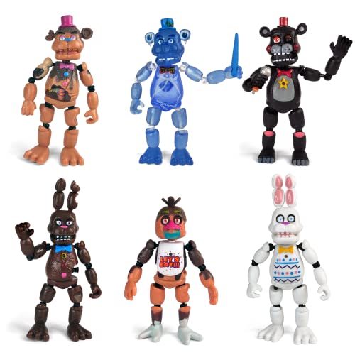 Toysvill Inspired by Five Nights at Freddys | Chocolate | Freddy's Action Figures Toys (FNAF) Set of 6 pcs [Rockstar & Chocolate Freddy, Bonnie, Chica, Easter, Freddy Frostbear]