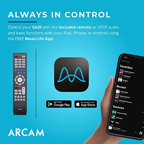 Arcam SA20 Class G Integrated Amplifier - Impeccable Sound & Efficiency - 90W of Power Per Channel - Easily Connects to Surround Sound System