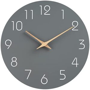 mosewa wall clock 14 inch wall clocks battery operated silent non-ticking, simple modern wood clock decorative for bedroom, living room, kitchen, home office (gray)