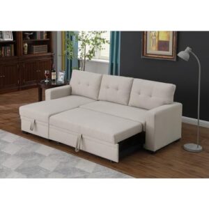 Devion Furniture Contemporary Reversible Sectional Sleeper Sectional Sofa with Storage Chaise in Beige Fabric