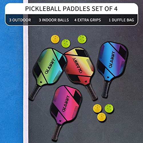 OLANNY Pickleball Paddles Set of 4 Graphite Pickleball Set with Honeycomb Core and Comfort Grip,Pickle-Ball Equipment Includes 4 Pickleball Racquets,6 Balls,4 Pickleball Grip Tape & 1 Portable Bag