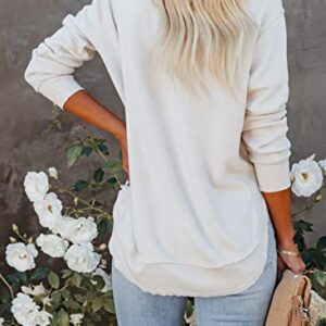 EVALESS White Sweatshirt for Women Long Sleeve Side Split Irregular Curved Hem Tops Comfort Colors Crewneck Cotton Sweatshirts Womens Fall Fashion 2023 Teacher Outfits Casual Loose Pullover Medium