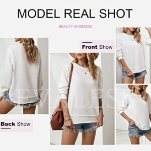 EVALESS White Sweatshirt for Women Long Sleeve Side Split Irregular Curved Hem Tops Comfort Colors Crewneck Cotton Sweatshirts Womens Fall Fashion 2023 Teacher Outfits Casual Loose Pullover Medium