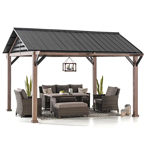 Sunjoy Hardtop Gazebo 13 x 13 ft. Outdoor Galvanized Steel Gazebo with Metal Gable Roof and Ceiling Hook, Suit for Patio and Backyard by SummerCove, Black