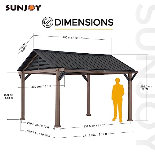 Sunjoy Hardtop Gazebo 13 x 13 ft. Outdoor Galvanized Steel Gazebo with Metal Gable Roof and Ceiling Hook, Suit for Patio and Backyard by SummerCove, Black