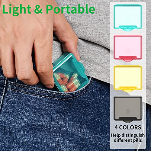 TecQach Small Pill Box 4 pcs,Cute Travel Pill Organizer Case Mini Tiny Clear Plastic Storage Containers Portable for Pocket Purse