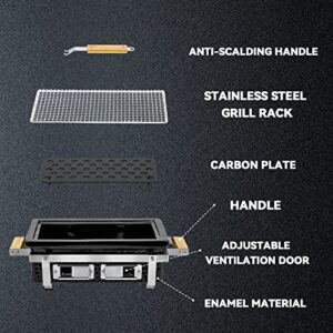 Onlyfire Charcoal BBQ Grill Hibachi Grill with Grid Lifter, Rectangular Portable Grill with Stainless Steel Griill Grate, BBQ Grill for Outdoor Camping Picnic Patio Backyard Cooking, 16 x 9 Inch Black