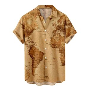 hhaappyy hawaiian shirt for men funky casual button down short sleeve unisex beach shirts fashion world map print summer tops, 03-gold, x-large