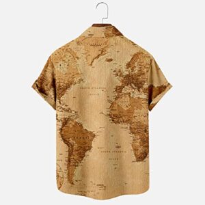 hhaappyy Hawaiian Shirt for Men Funky Casual Button Down Short Sleeve Unisex Beach Shirts Fashion World Map Print Summer Tops, 03-gold, X-Large