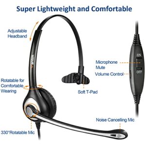 Wantek Phone Headset with Microphone Noise Cancelling and Quick Disconnect Cord, RJ9 Telephone Headsets Compatible with Cisco IP Phones 6851 7821 7841 7861 7941 7942 7945 7962 7965 8811 8841 8845 8851