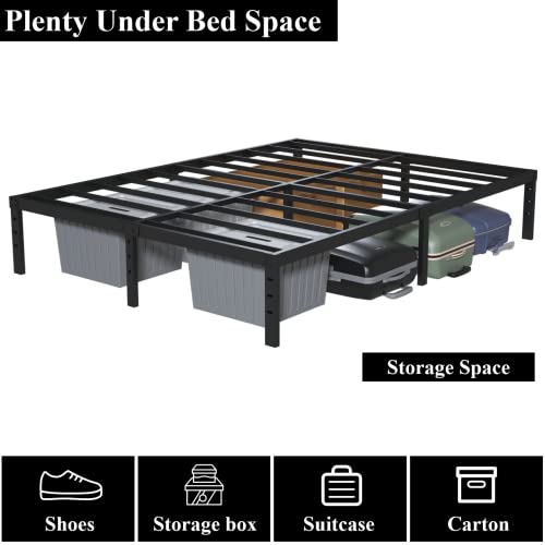 Upcanso Full Bed Frame No Box Spring Needed, 14 Inch Heavy Duty Metal Platform Bed Frame Full Size with Storage, 2500lbs Steel Slats Support, Easy Assembly, Black