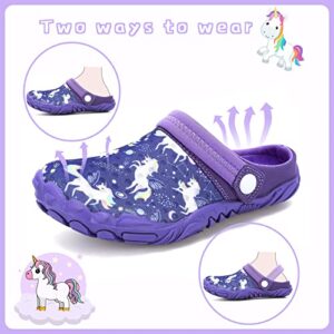 Kids Clogs Sandals Barefoot Shoes Boys Girls Beach Slippers Lightweight Outdoor Summer Water Shoes Purple Unicorn 4.5