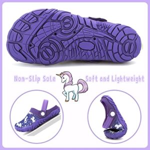 Kids Clogs Sandals Barefoot Shoes Boys Girls Beach Slippers Lightweight Outdoor Summer Water Shoes Purple Unicorn 4.5