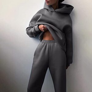 HGps8w Womens Hoodies Tracksuit, Casual Long Sleeve Pullover Sweatshirt with Matching Joggers Sweatpants 2 Piece Workout Sets