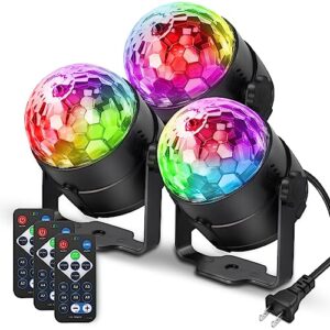 [3-pack] party lights, dj disco ball strobe 7 colors sound activated stage light with remote control for karaoke, kids, festival celebration birthday xmas wedding bar club