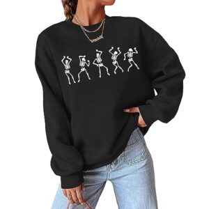 cm c&m wodro womens halloween dancing skeleton sweatshirts spooky season crewneck shirt long sleeve horror skull pullover top black