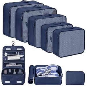 DIMJ Packing Cubes for Travel, 8 Set Luggage Packing Organizers Lightweight Suitcase Storage Bag with Multiple Sizes Travel Bag for Clothes Shoes Cosmetics Toiletries (Navy blue)