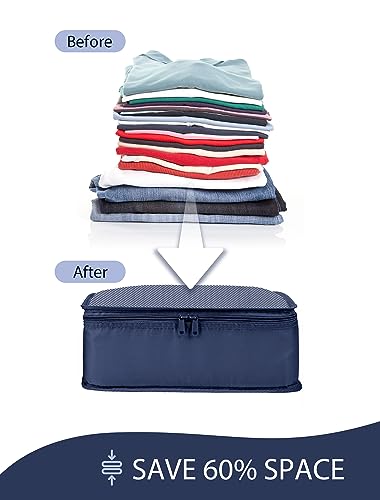 DIMJ Packing Cubes for Travel, 8 Set Luggage Packing Organizers Lightweight Suitcase Storage Bag with Multiple Sizes Travel Bag for Clothes Shoes Cosmetics Toiletries (Navy blue)