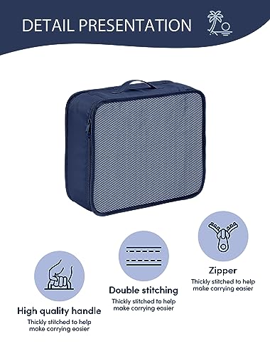 DIMJ Packing Cubes for Travel, 8 Set Luggage Packing Organizers Lightweight Suitcase Storage Bag with Multiple Sizes Travel Bag for Clothes Shoes Cosmetics Toiletries (Navy blue)