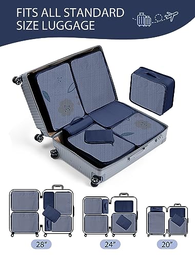 DIMJ Packing Cubes for Travel, 8 Set Luggage Packing Organizers Lightweight Suitcase Storage Bag with Multiple Sizes Travel Bag for Clothes Shoes Cosmetics Toiletries (Navy blue)