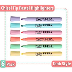 Mr. Pen- Pastel Highlighter, Tank Style, 6 Pack, Chisel Tip, Highlighters Pastel, Bible Highlighter, Multicolor Highlighters Pack, Colored Highlighters, Highlighters