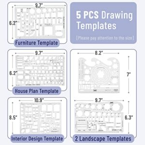 Mr. Pen- Professional Geometry Set, 17 Pcs, Architect Compass and Protractor Set, Interior Design Drafting Tools, Scale Ruler, Drawing Stencils, Metal Ruler