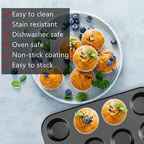 Baking Pans Nonstick Set, 5-Piece Bakeware Sets with Round/Square Cake Pan, Muffin Pan, Loaf Pan, Roast Pan, Baking Sheets for Oven, mobzio Kitchen Cookware Sets Baking Supplies