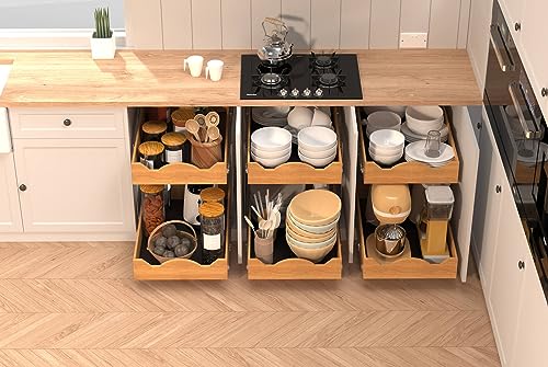 OCG 2 Tier Pull Out Drawers for Cabinets 11" W x 21" D, Double Tier Slide Out Wood Cabinet Organizer, Pull Out Shelves for Base Cabinet Organization in Kitchen, Pantry, Bathroom