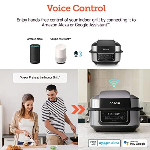 COSORI Electric Smokeless Indoor Grill & Smart XL Air Fryer Combo, 8-in-1, 6QT, 100 Recipes, Grill, Broil, Roast, Bake, Crisp, Dehydrate and More, Compatible with Alexa & Google Assistant, Silver