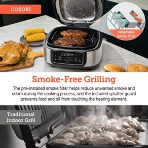 COSORI Electric Smokeless Indoor Grill & Smart XL Air Fryer Combo, 8-in-1, 6QT, 100 Recipes, Grill, Broil, Roast, Bake, Crisp, Dehydrate and More, Compatible with Alexa & Google Assistant, Silver