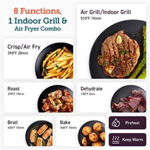 COSORI Electric Smokeless Indoor Grill & Smart XL Air Fryer Combo, 8-in-1, 6QT, 100 Recipes, Grill, Broil, Roast, Bake, Crisp, Dehydrate and More, Compatible with Alexa & Google Assistant, Silver