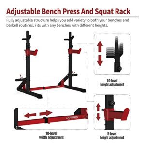 HARISON Multifunction Squat Rack with Adjustable Weight Bench, Heavy Duty Barbell Rack with Pull Up Bar Station for Home Gym