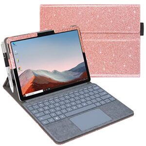 acdream case for microsoft surface go 3 2021 / surface go 2 2020 / surface go 2018, premium leather tablet accessories, rugged cover sleeve shell padfolio, support type cover keyboard, glitter rose