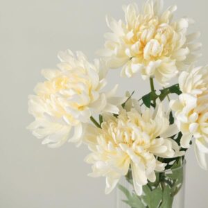 Efavormart 3 Stems | Ivory 27" Artificial Silk Chrysanthemum Bouquet Flowers, Large Faux Mum Branches