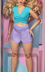 Barbie Looks Doll with Curly Blonde Hair Dressed in Ruched Crop Top & Satiny Lavender Shorts, Posable Made to Move Body For 6 years and older