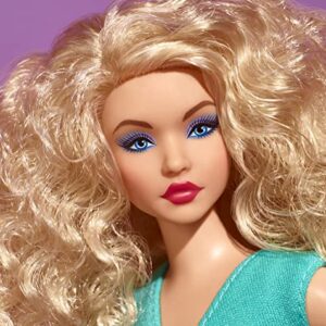 Barbie Looks Doll with Curly Blonde Hair Dressed in Ruched Crop Top & Satiny Lavender Shorts, Posable Made to Move Body For 6 years and older