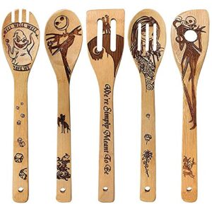 narfire 5pcs halloween bamboo spatula set slick halloween print kitchen party eco-friendly kitchenware