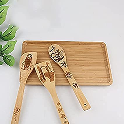 NARFIRE 5Pcs Halloween Bamboo Spatula Set Slick Halloween Print Kitchen Party Eco-Friendly Kitchenware