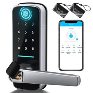 smart door lock, olumat keyless entry door lock fingerprint door lock with keypad digital door lock with handle for home, rental, office and hotel (silver)