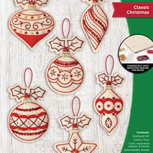 Bucilla Felt Applique 6 Piece Ornament Making Kit, Classic Christmas, Perfect for DIY Arts and Crafts, 89508E