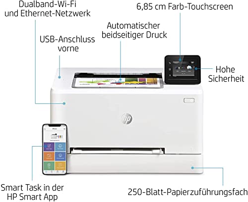 HP Color Laser Jet Pro M255dw Wireless Laser Printer, 2.7'' Color Graphic Touch Screen, 22ppm, Remote Mobile Print, Duplex Printing, Works with Alexa, Auto 2-Sided Printing, PCS USB Printer Cable