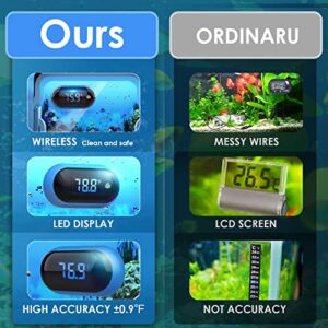 LED Fish Tank Thermometer, PAIZOO Digital Aquarium Thermometer with Touch Screen, Range of 32-211℉, Accuracy & Energy-Saving Stick-on Wireless Thermometer for Glass Containers, Turtle Tank, Aquariums