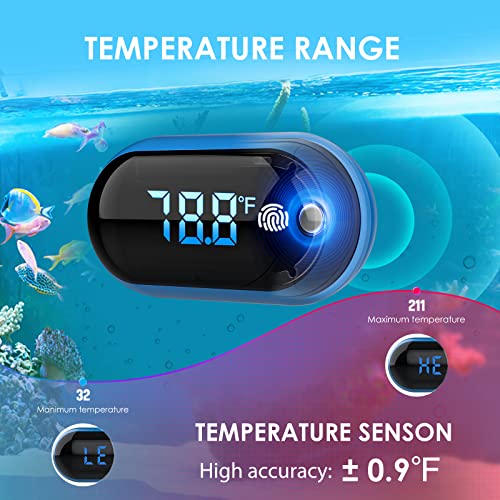 LED Fish Tank Thermometer, PAIZOO Digital Aquarium Thermometer with Touch Screen, Range of 32-211℉, Accuracy & Energy-Saving Stick-on Wireless Thermometer for Glass Containers, Turtle Tank, Aquariums