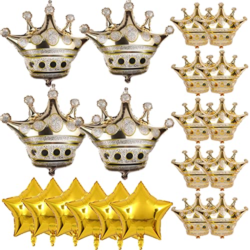 20PCS Crown Star Foil Balloons - Helium Gold Crown Birthday Halloween Christmas Party Decorations Supplies Favors(30/16/18 Inch)